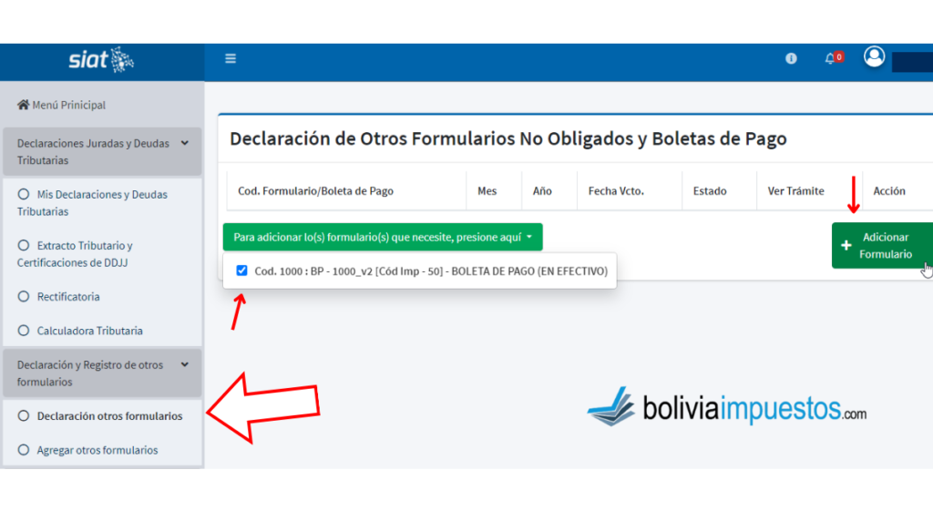 Pasos de llenado para la boleta de pago 1000