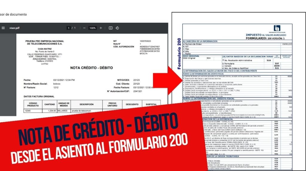 Nota de Crédito - Débito desde el asiento al formulario 200